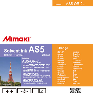 Mimaki AS5-OR-2L AS5 Solvent ink pack Orange 2L– Amcad & Graphics